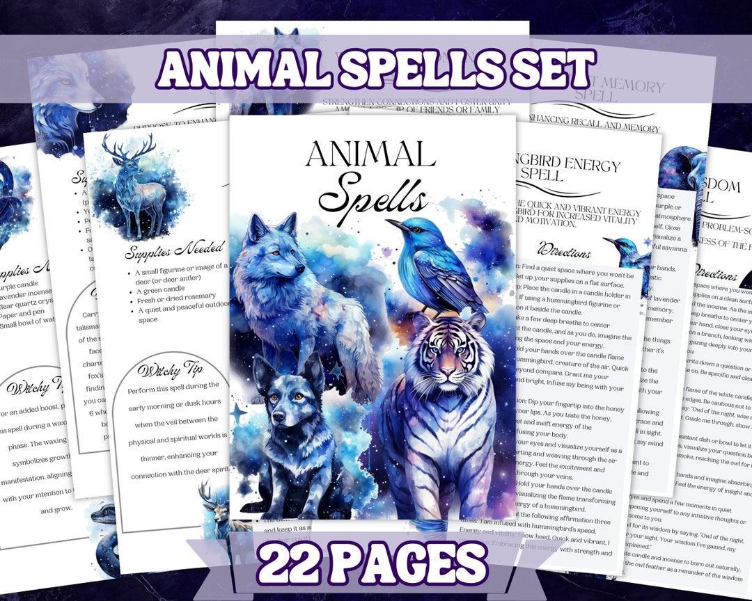 Animal Spells Bundle , Printable Grimoire Pages and Book of Shadow ...