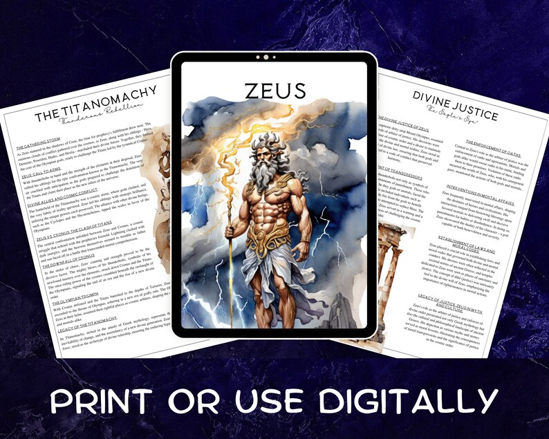 Divine Zeus Mythology Printable Set 17 Pages A4 Size , Printable Grimoire Pages , Book of Shadow ...