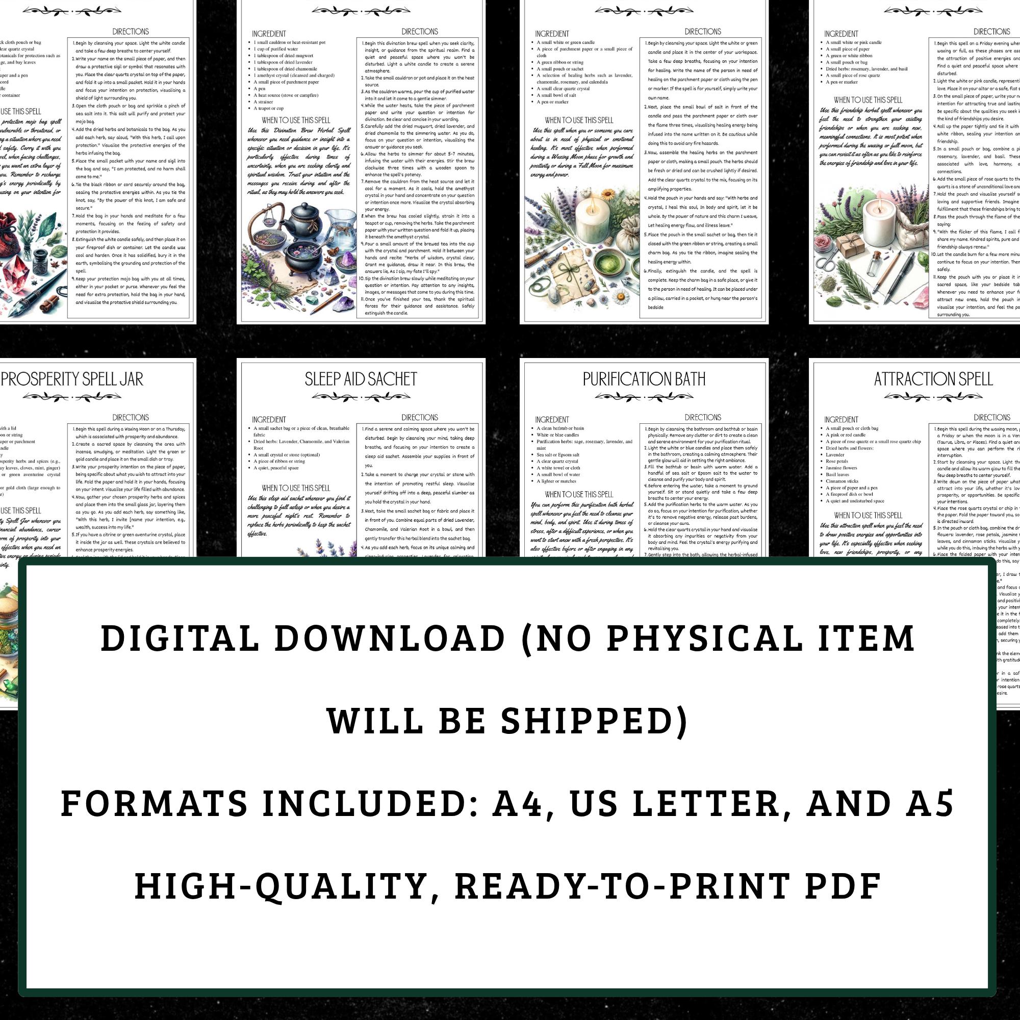 Printable Herbal Spells | Grimoire Pages Book of Shadows PDF | A4 A5 US ...