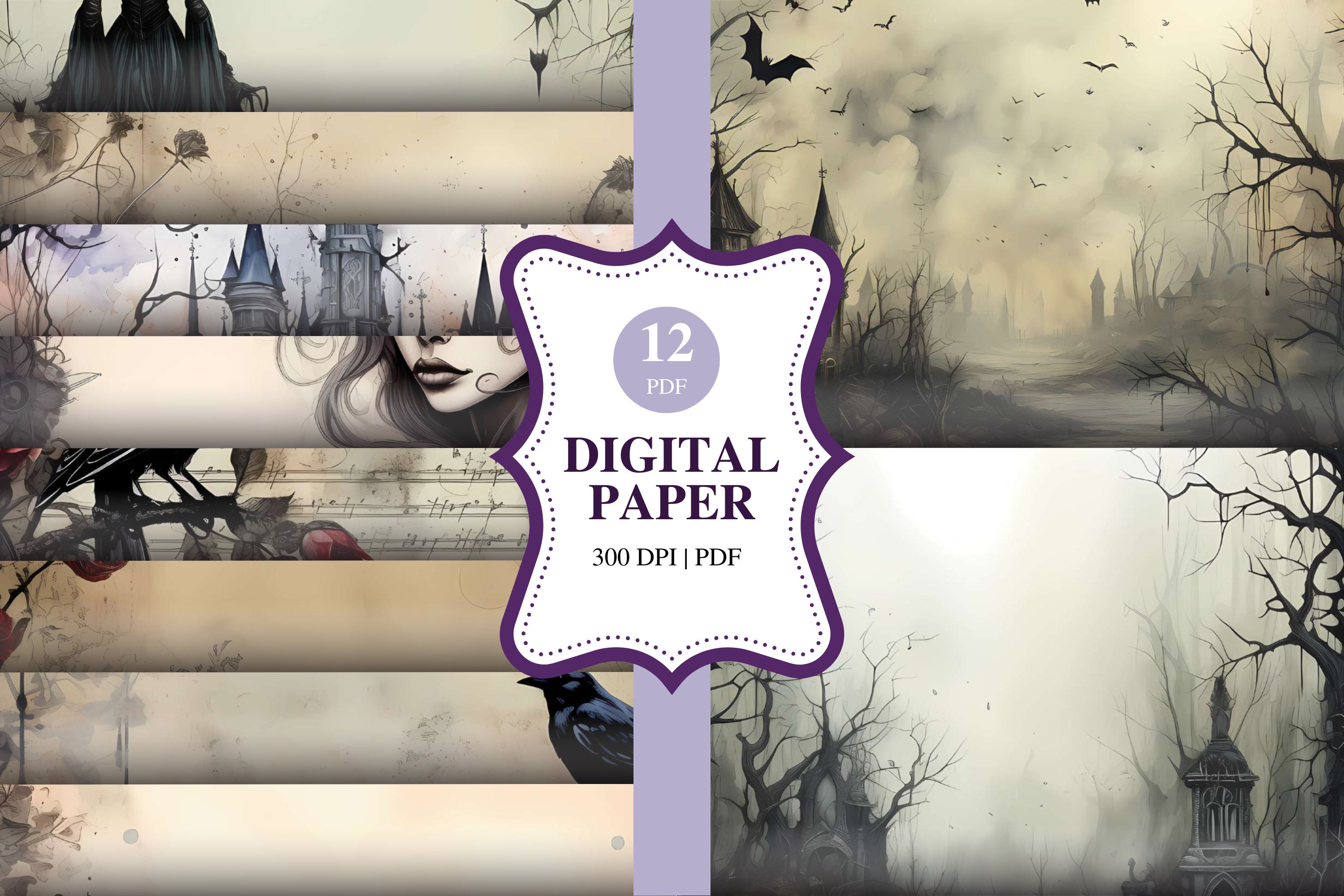 Gothic Theme Printable Paper Pack 12 PDF Pages A4 Size , Digital ...