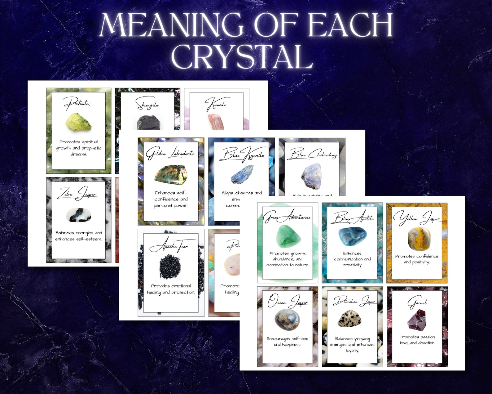 Printable Crystal Meanings Cards ,full Colour Design 3.3x9 Inch Instant ...
