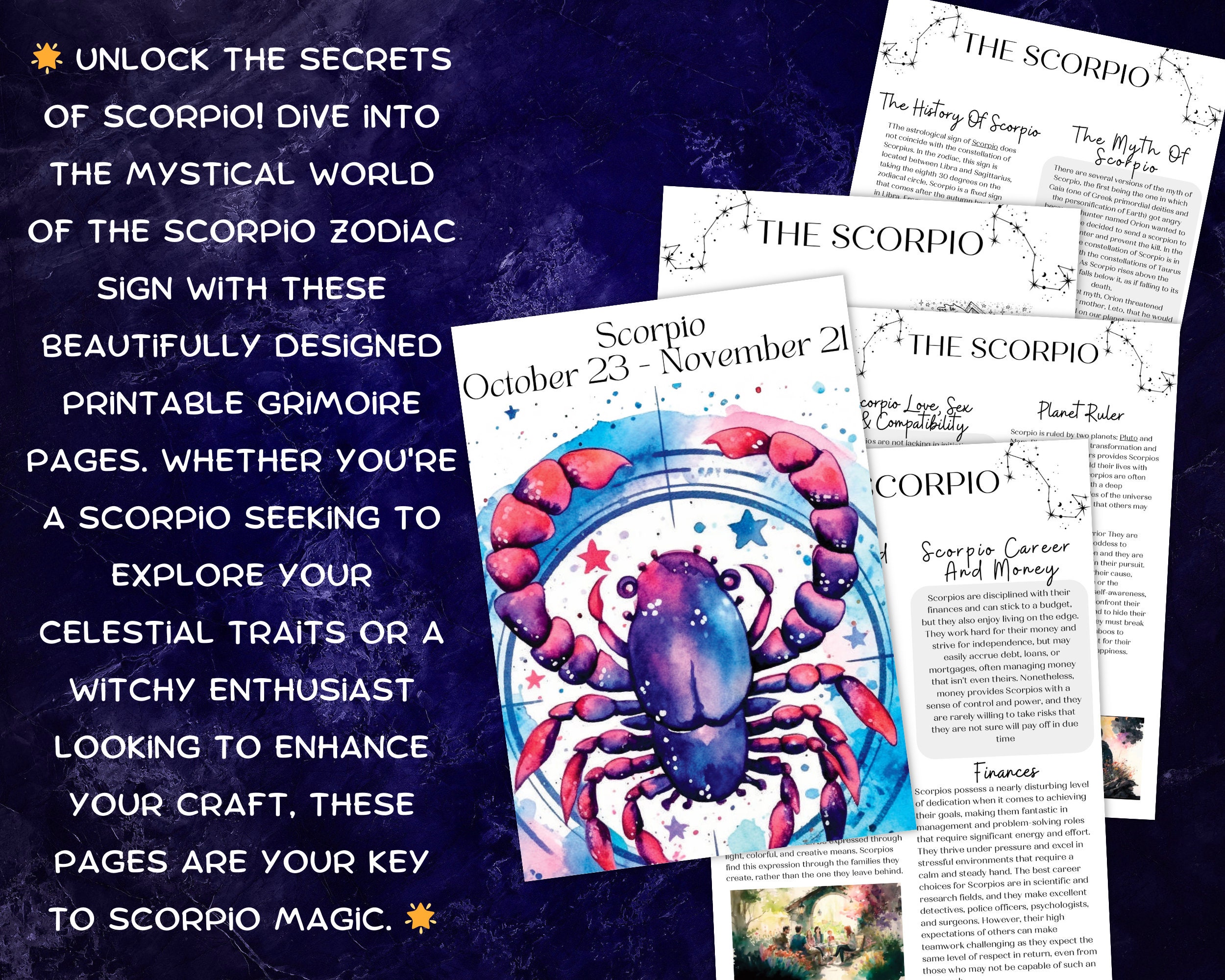 Scorpio Zodiac Set Printable Grimoire Pages BOS Intro to Witchcraft ...
