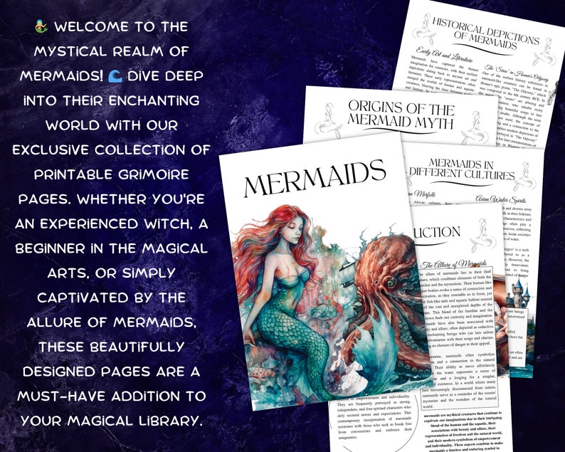 Mermaids the History Legend and Folklore , Printable Grimoire Pages and ...