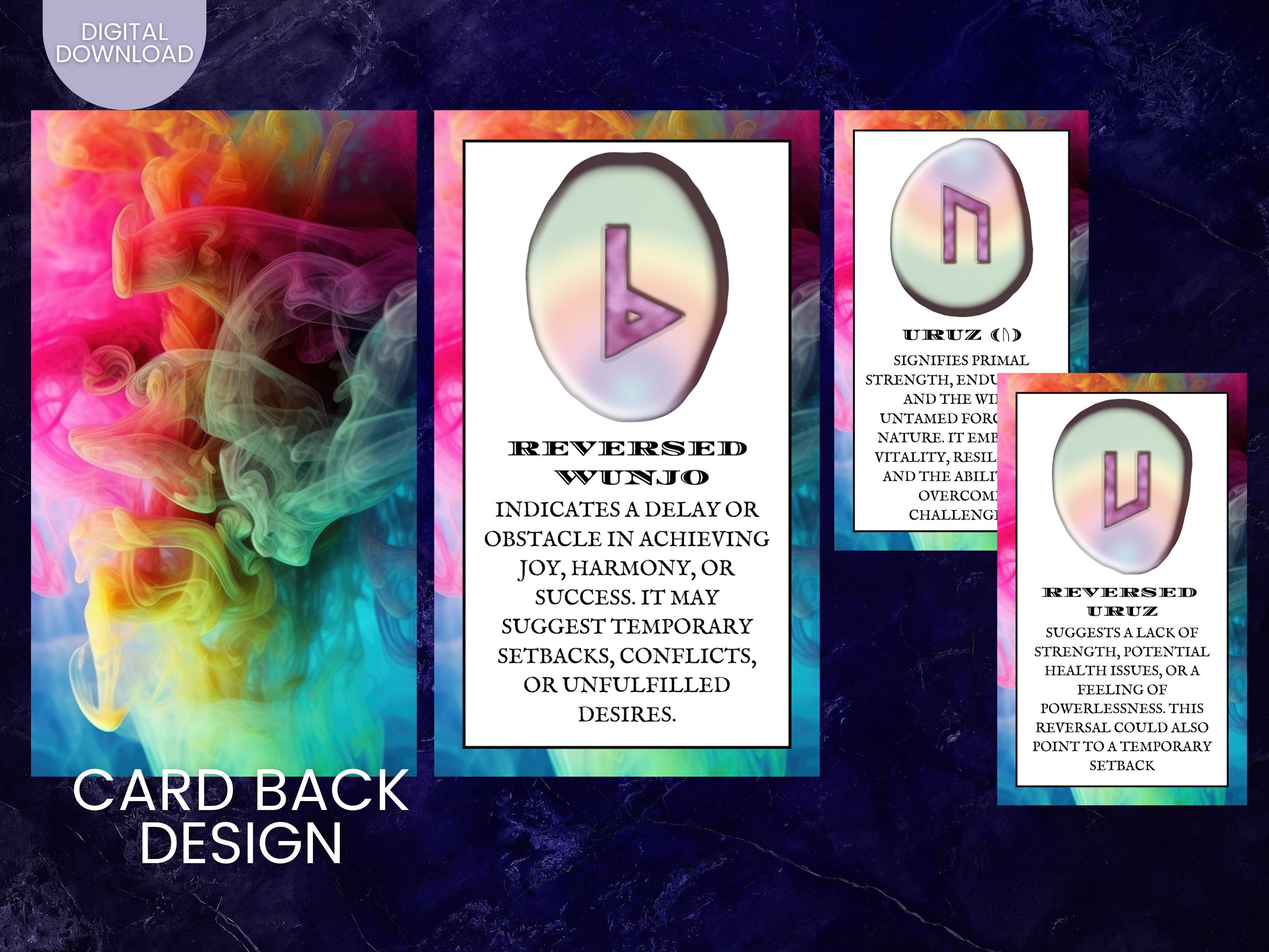 Printable Elder Futhark Rune Meaning Cards Set , Rainbow Moonstone ...