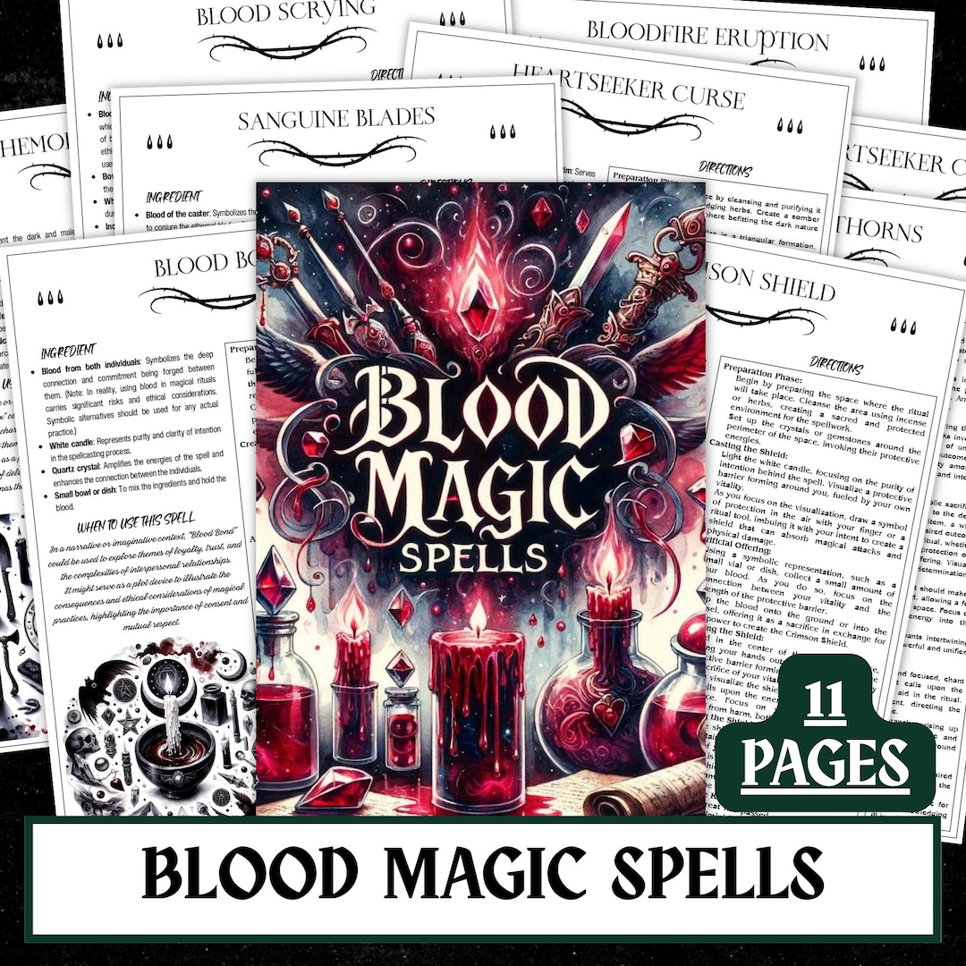 Printable Blood Magic Spells | Grimoire Pages (PDF A4/A5/US Letter) - Etsy