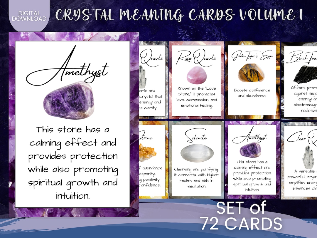 Printable Crystal Meanings Cards ,full Colour Design 3.3x9 Inch Instant ...