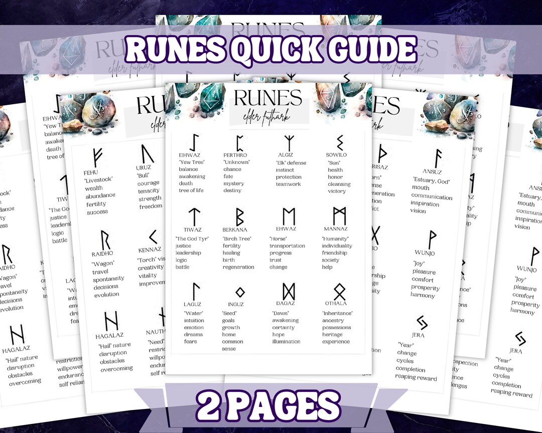 Runes & Stones Quick Guide Reference Printable Grimoire Pages BOS Intro ...