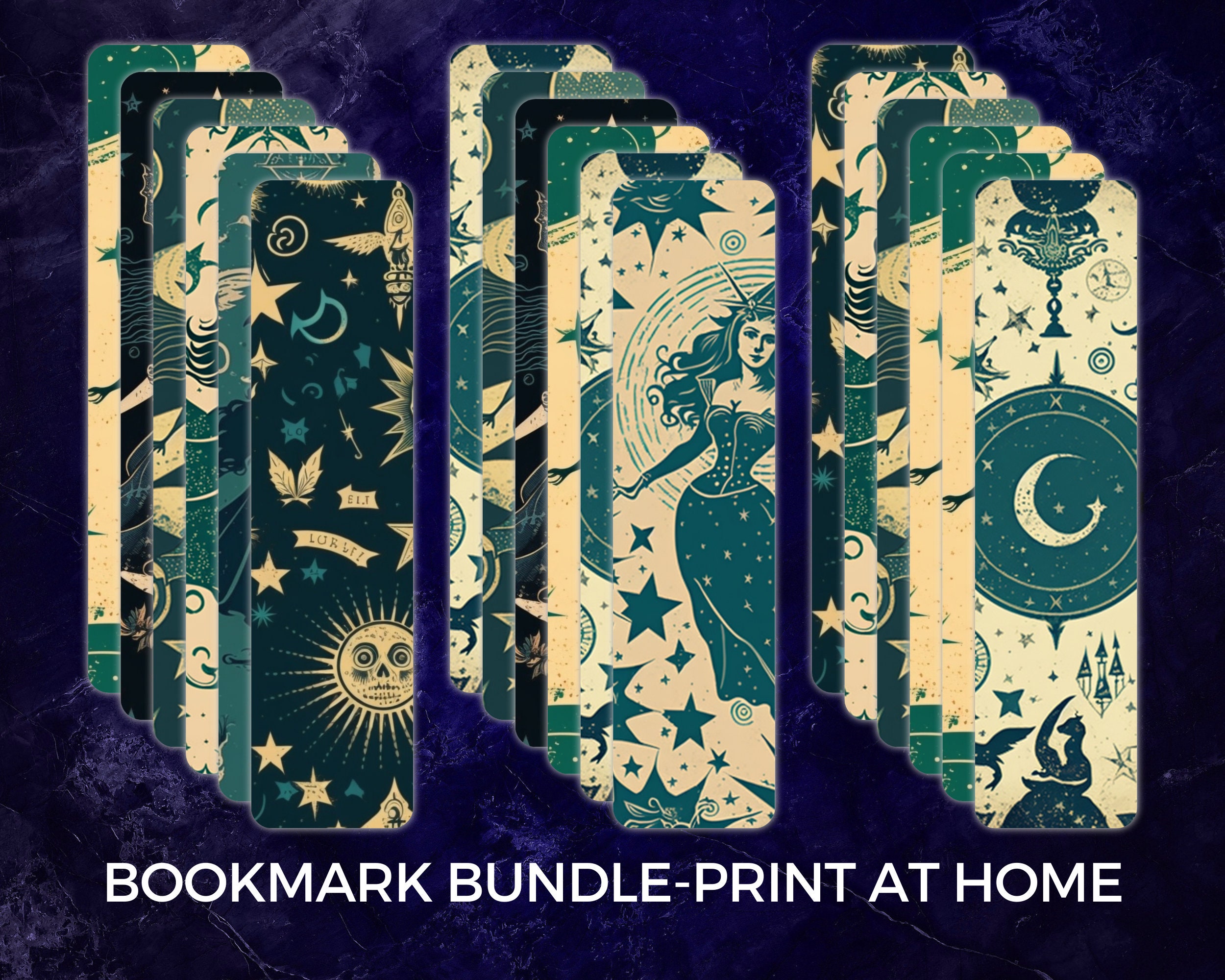 Printable Green Celestial Bookmarks Set of 8 2x6 Inches - Etsy