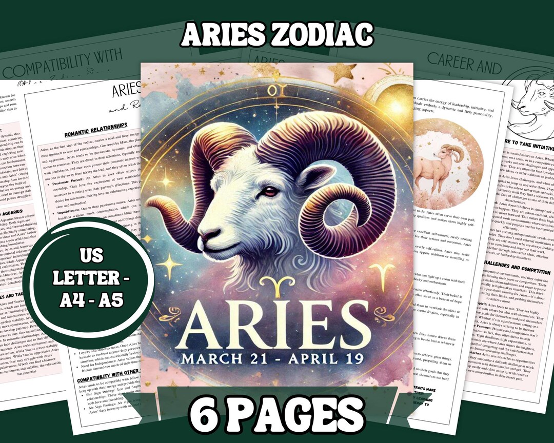 Printable Aries Zodiac Grimoire Pages | 6 Pages | A4, US Letter, A5 ...