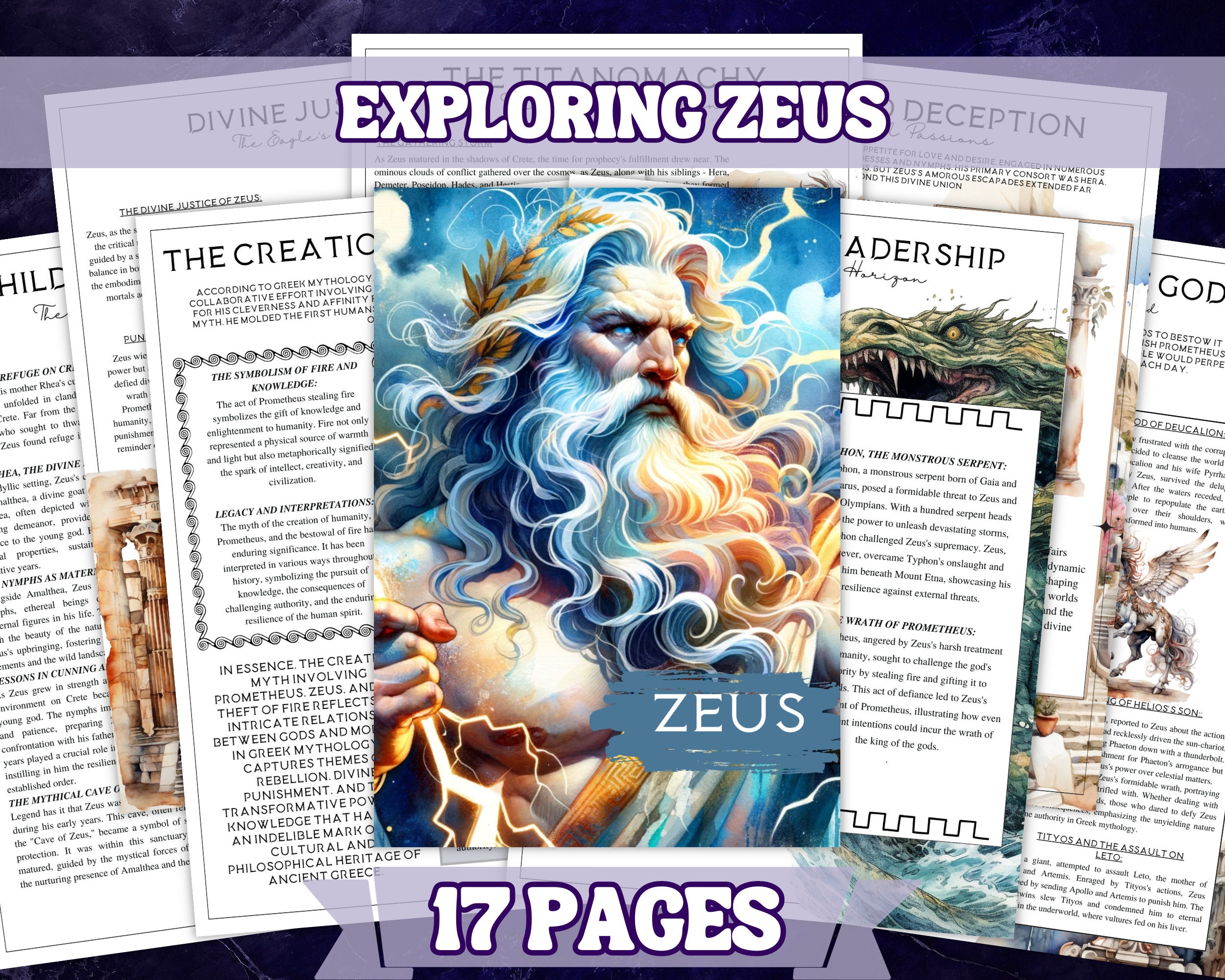Divine Zeus Mythology Printable Set 17 Pages A4 Size , Printable ...