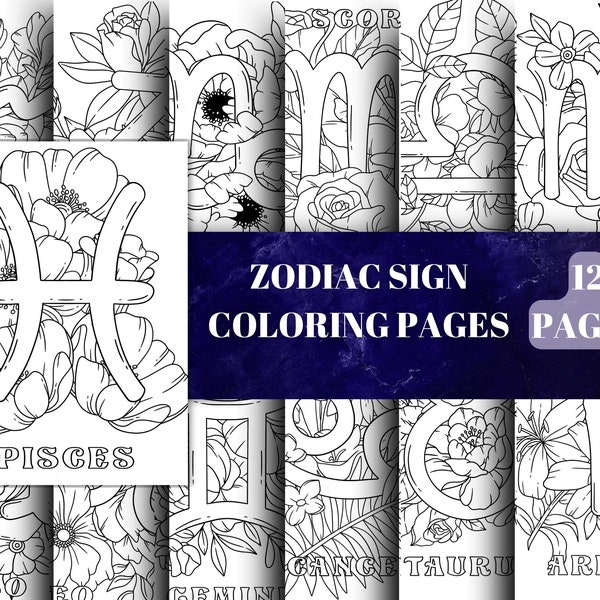 Zodiac Printable Coloring Pages - Etsy