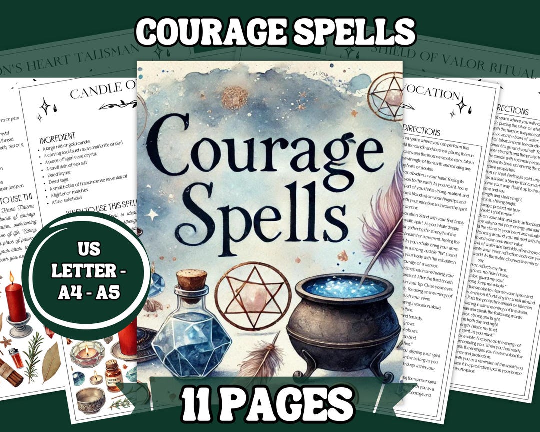 Courage Spells Printable Pack - 10 Empowering Spells for Bravery and ...