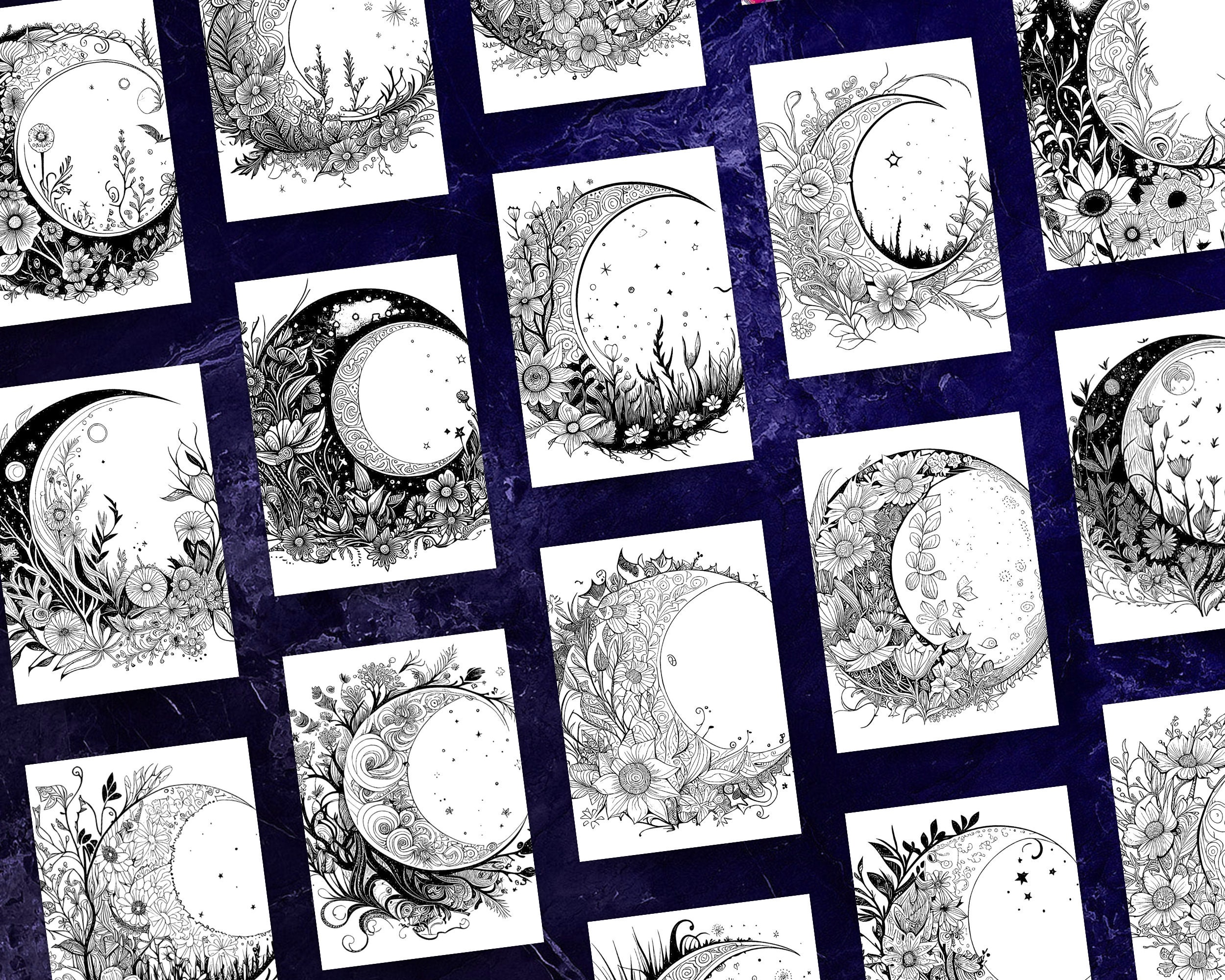 Celestial Moon Coloring Pages Printable Set of 20 Lunar - Etsy