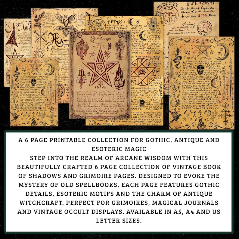 Vintage Book of Shadows Pages | Gothic Grimoire Art (digital Download ...