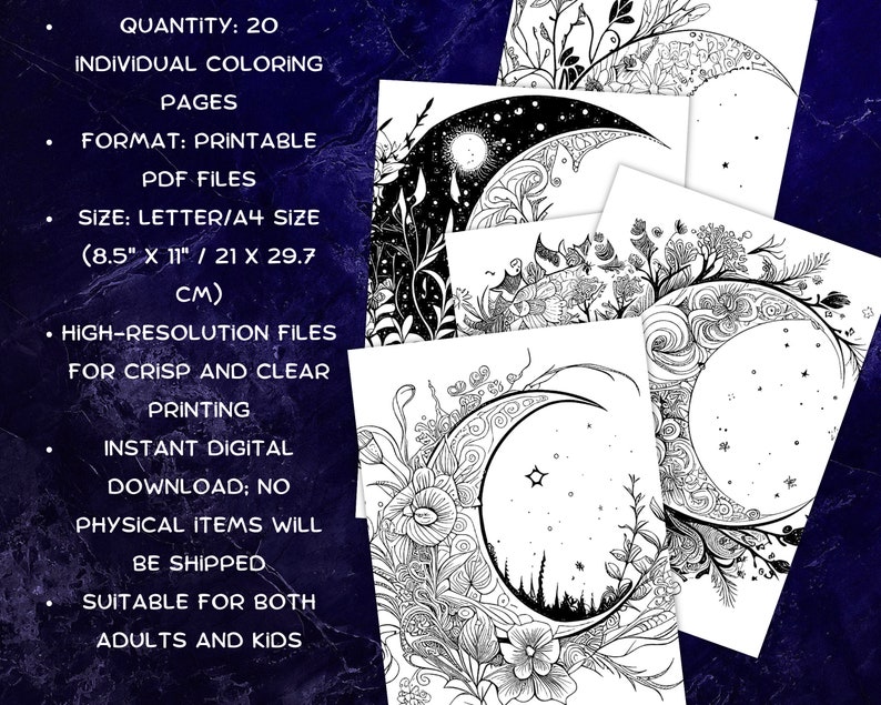Celestial Moon Coloring Pages Printable Set of 20 Lunar - Etsy