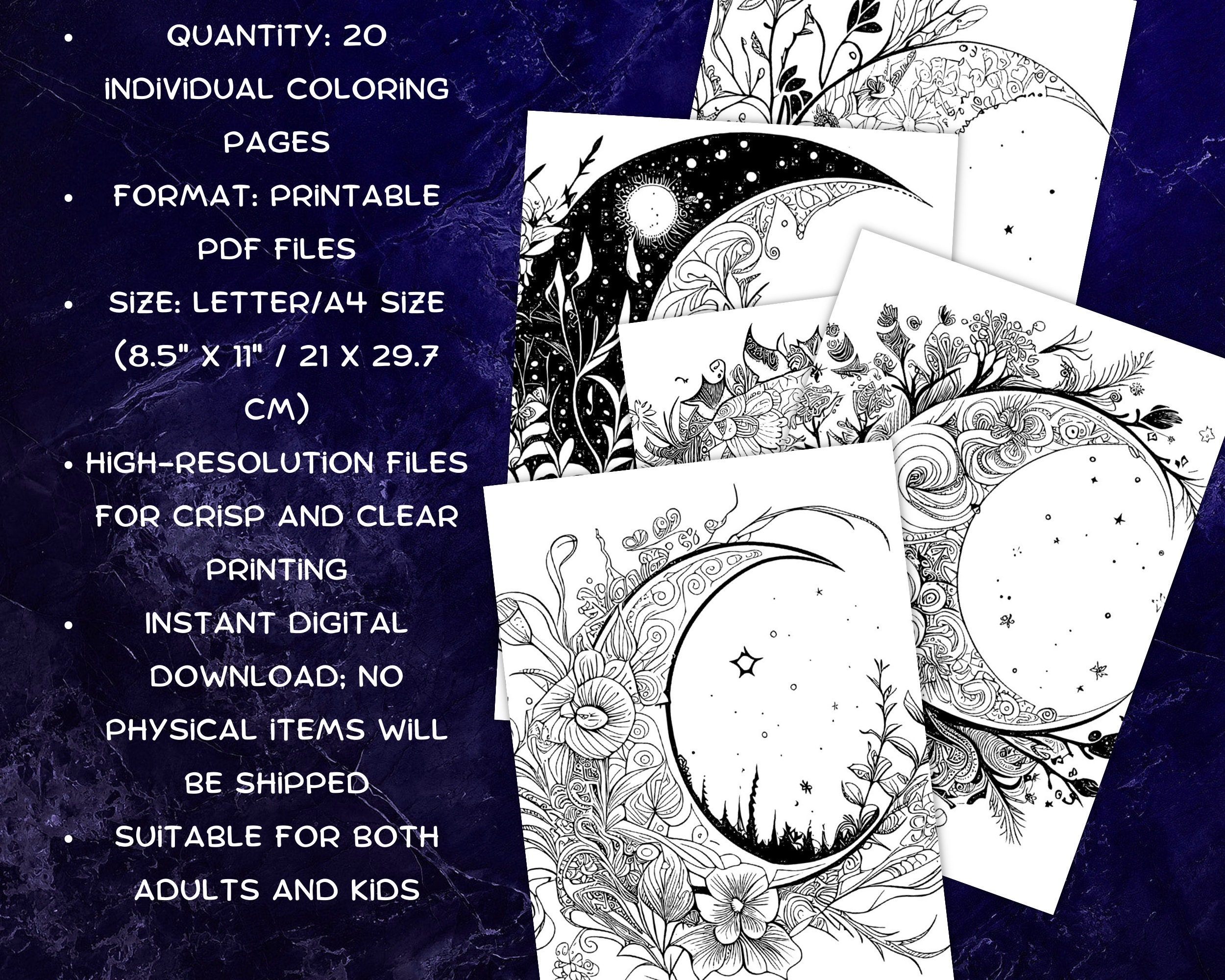 Celestial Moon Coloring Pages Printable Set of 20 Lunar - Etsy