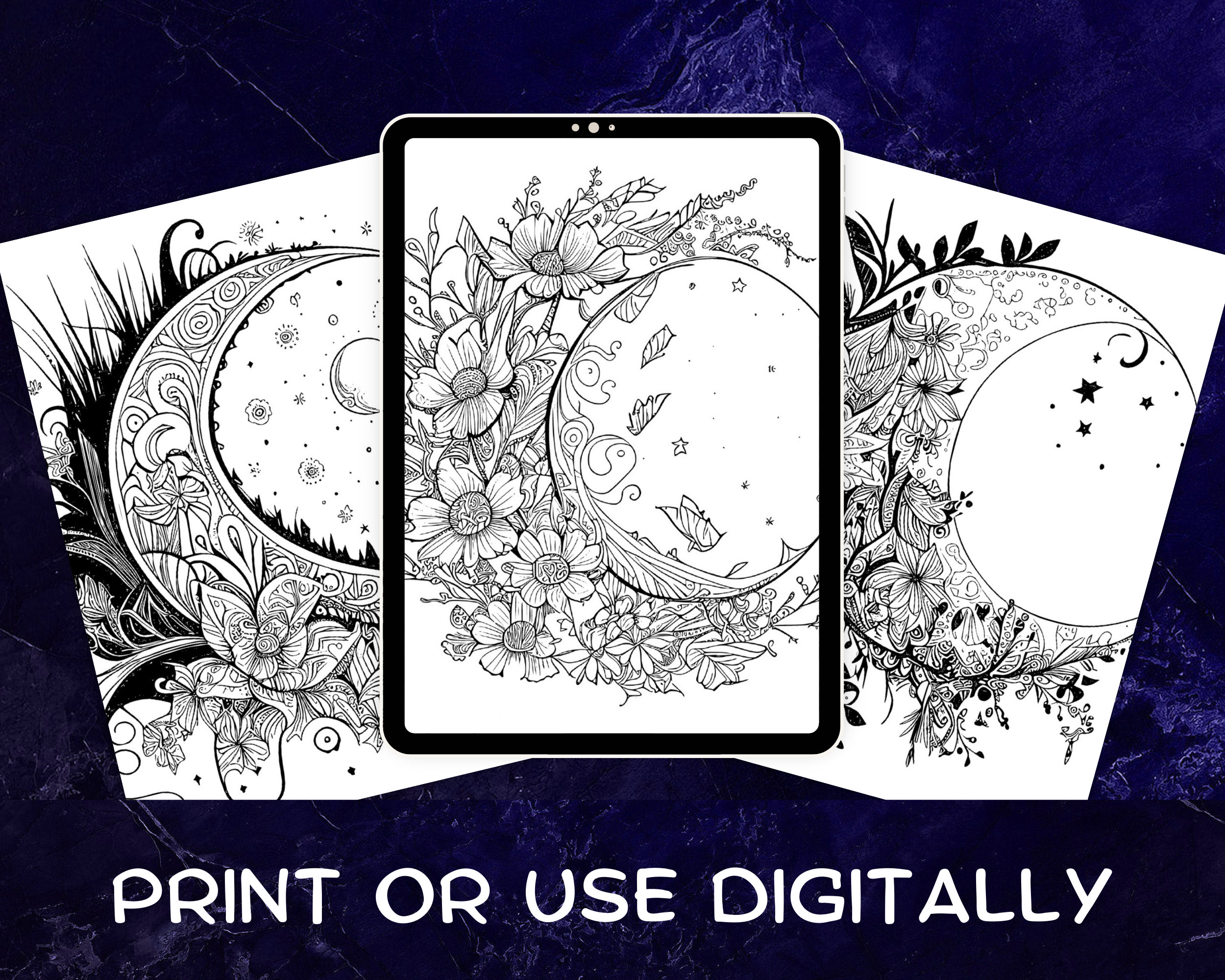 Celestial Moon Coloring Pages Printable Set of 20 Lunar - Etsy