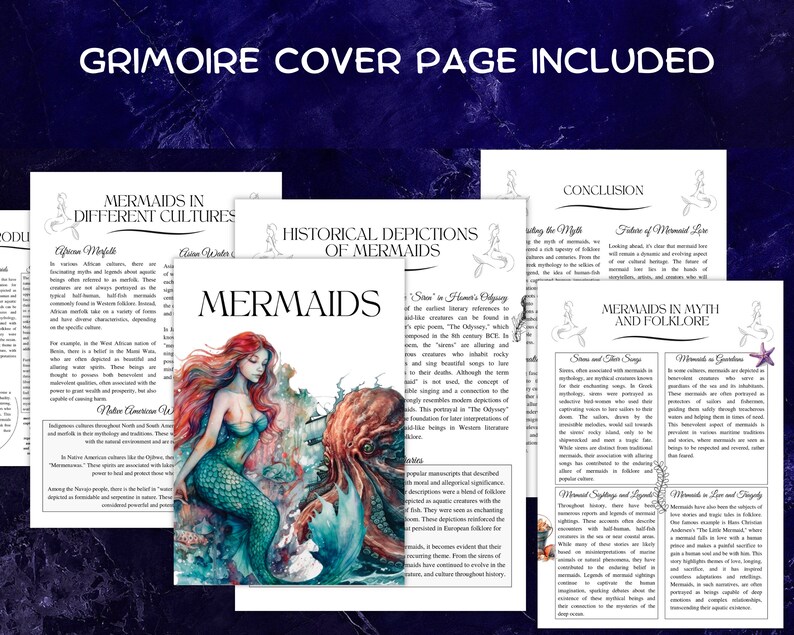 Mermaids the History Legend and Folklore , Printable Grimoire Pages and ...