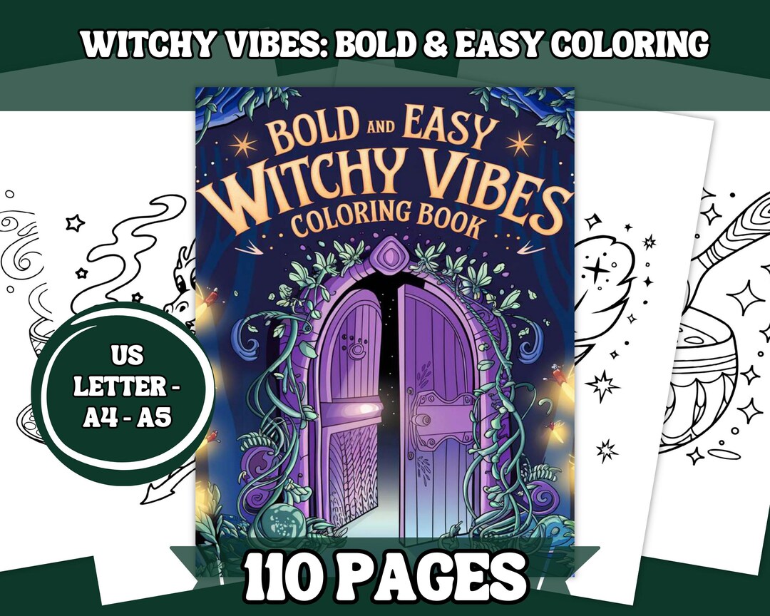 Witchy Coloring Book | Bold & Easy Spooky Designs | Printable Digital ...