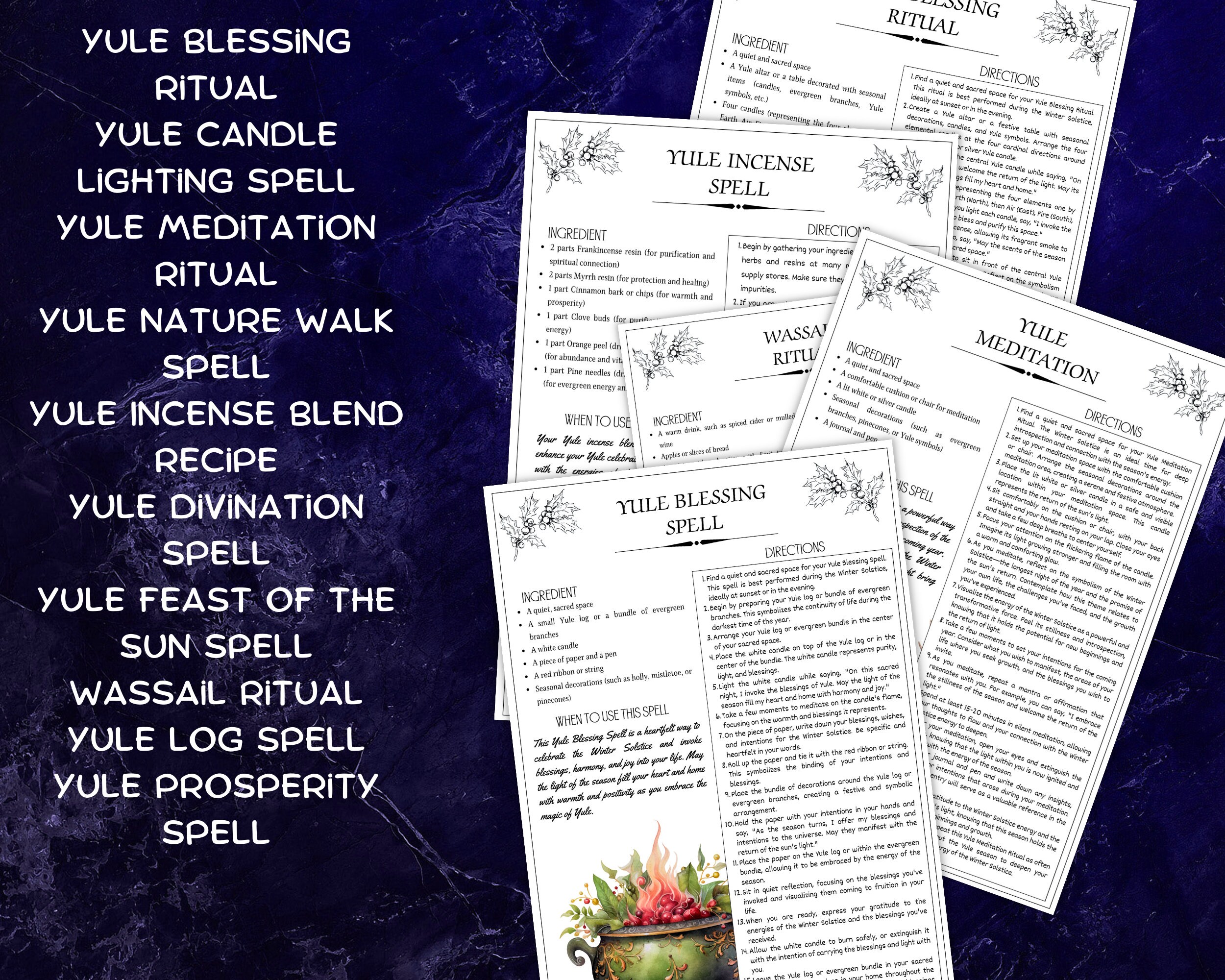 Printable Yule Spells Set 10 Spells A4 Paper Size , Printable Grimoire ...