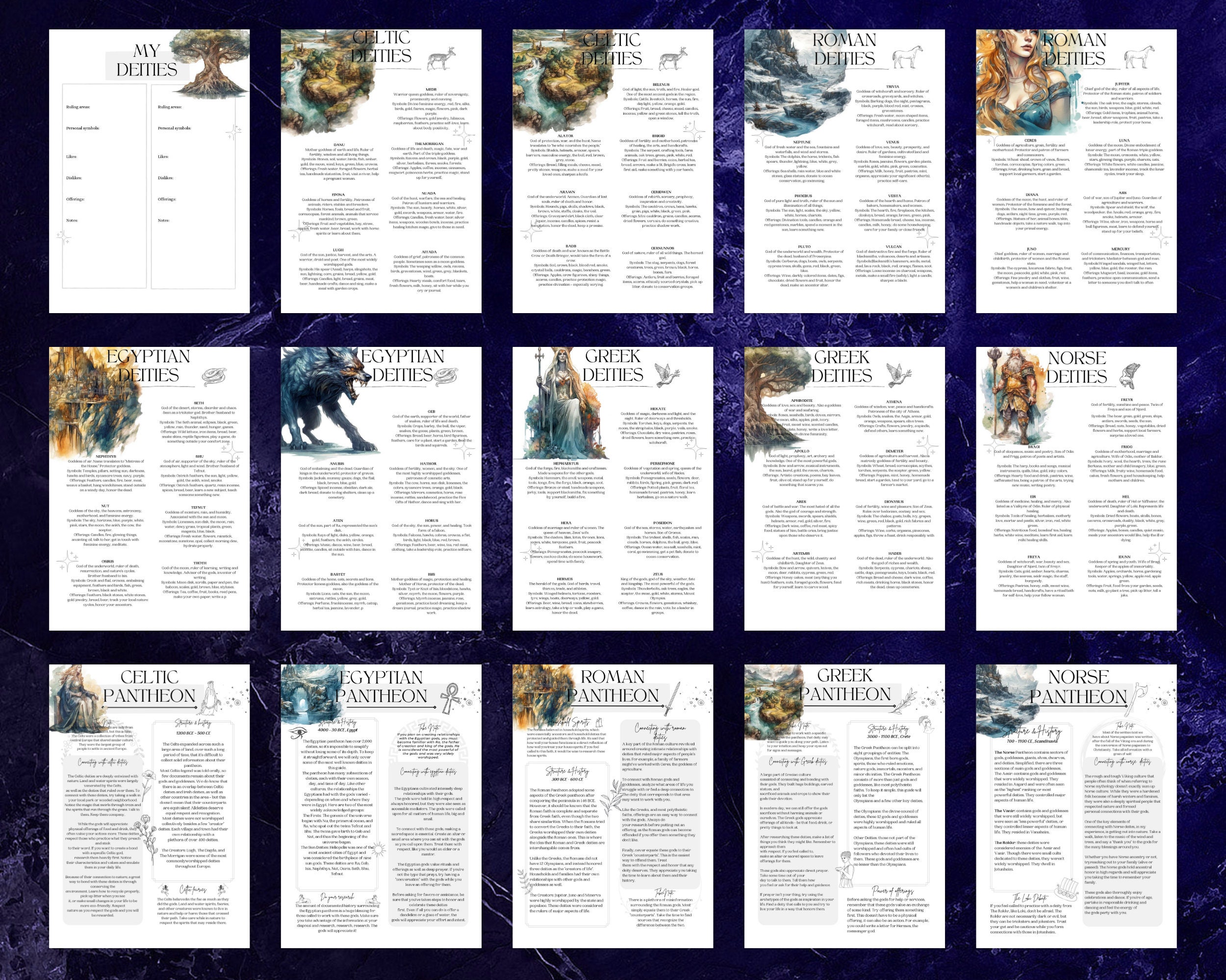Deities and Pantheons Printable Grimoire Pages Collection Intro to ...