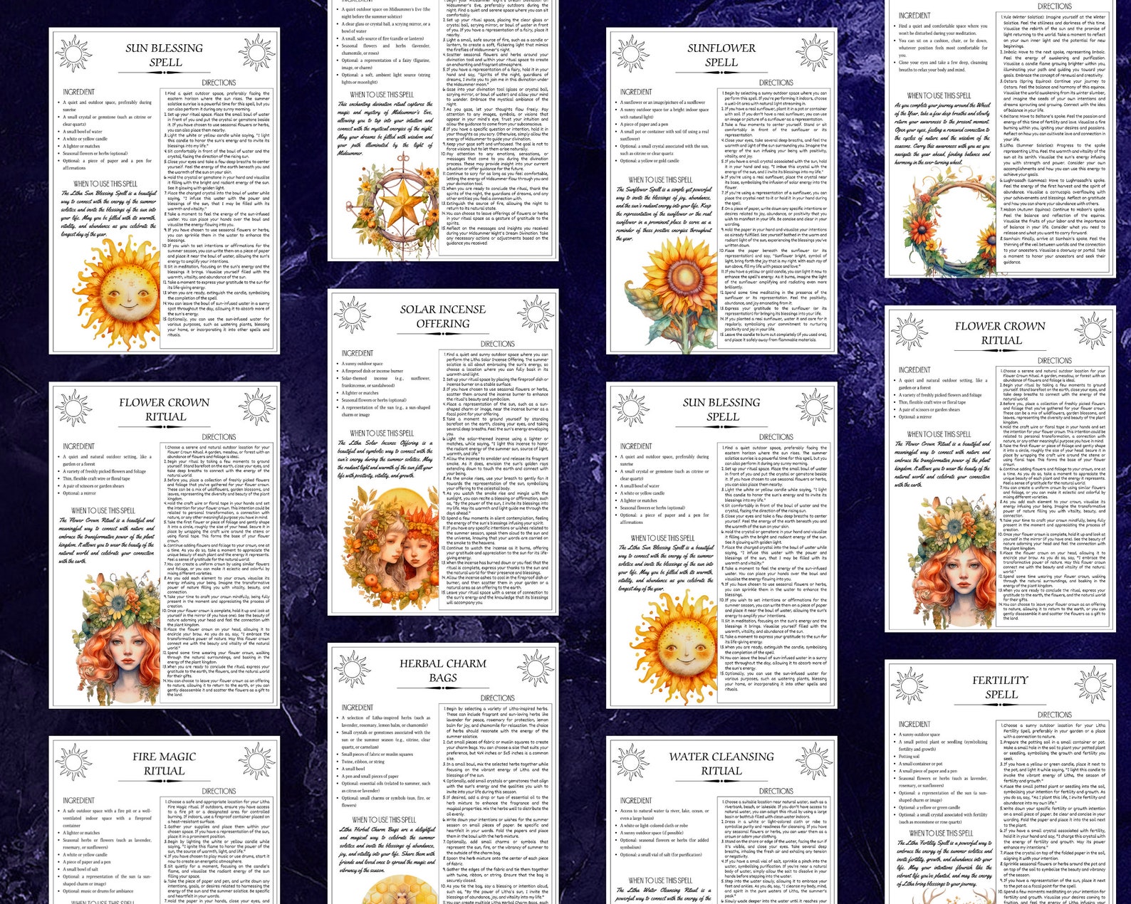 Printable Litha Spells Set 10 Summer Solstice Rituals A4 Size ...