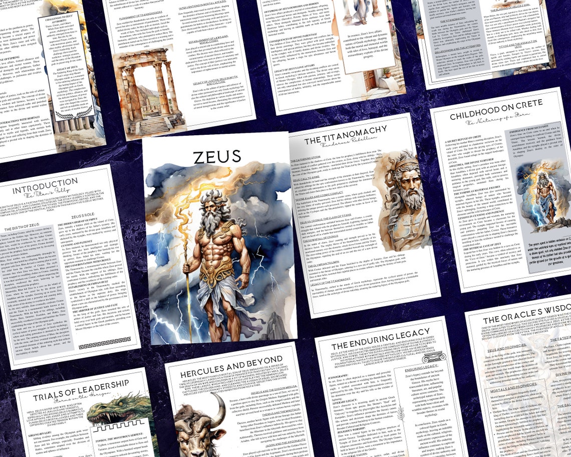 Divine Zeus Mythology Printable Set 17 Pages A4 Size , Printable ...