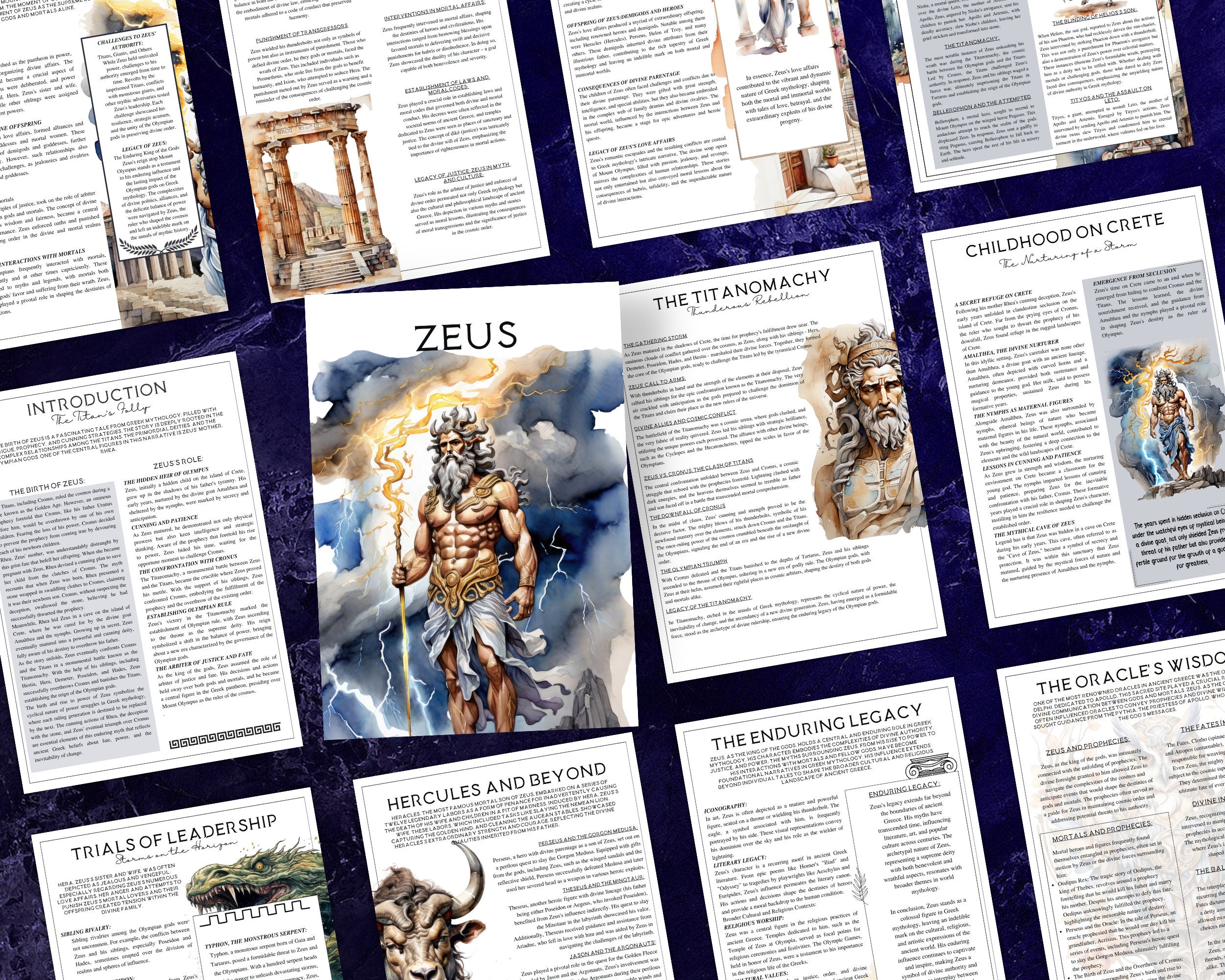 Divine Zeus Mythology Printable Set 17 Pages A4 Size , Printable Grimoire Pages , Book of Shadow ...