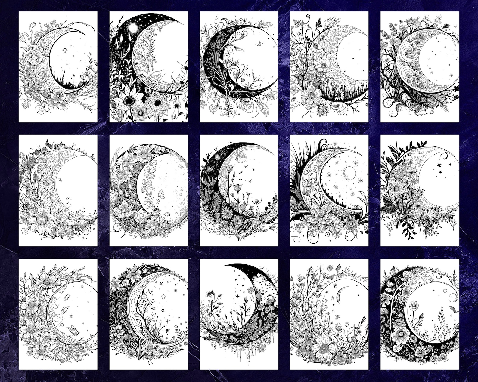 Celestial Moon Coloring Pages Printable Set of 20 Lunar - Etsy