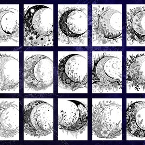 Celestial Moon Coloring Pages Printable - Set of 20 Lunar Coloring ...