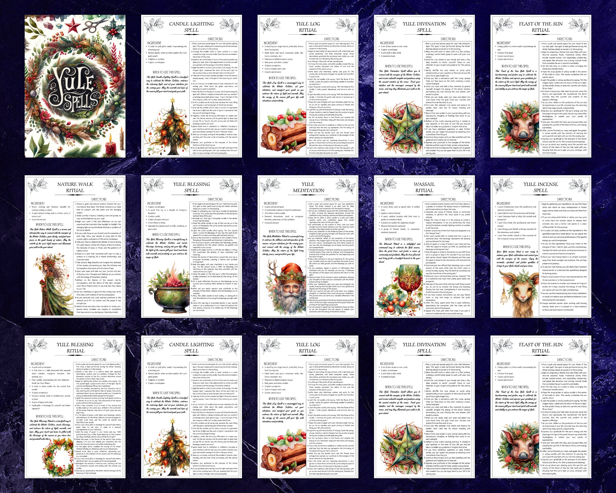 Printable Yule Spells Set 10 Spells A4 Paper Size , Printable Grimoire ...