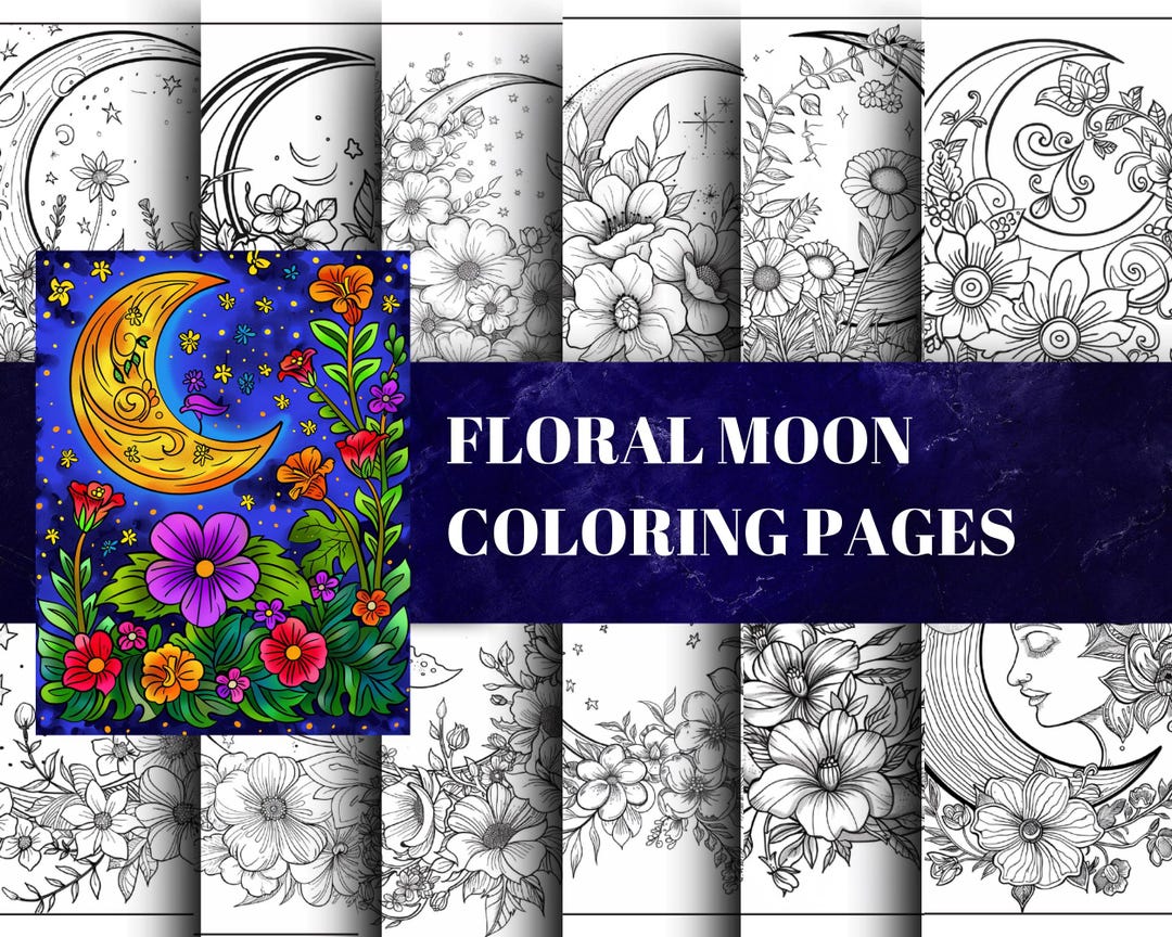 Floral Moon Coloring Pages 40 A4 Printable Pages Celestial Floral Art ...