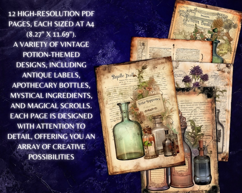 Vintage Potion Theme Printable Paper Pack 12 A4 Size PDF - Etsy