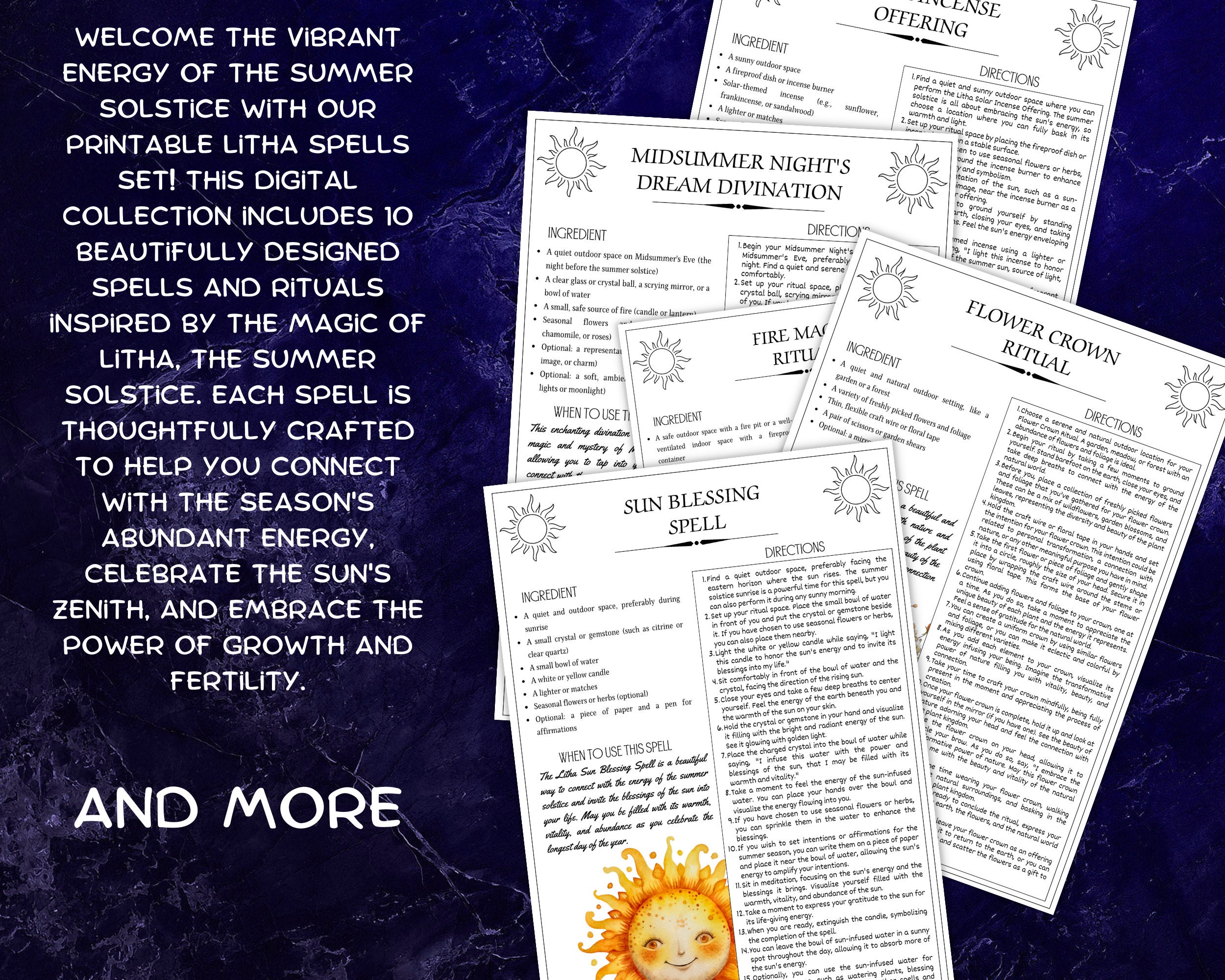 Printable Litha Spells Set 10 Summer Solstice Rituals A4 Size ...