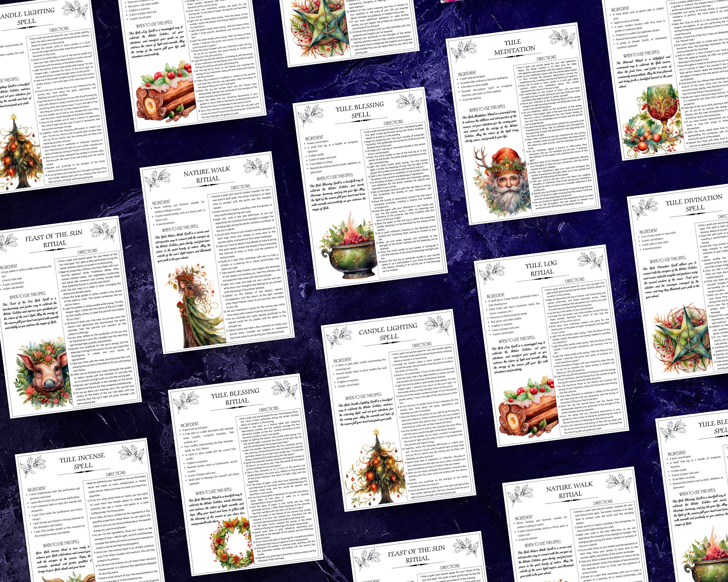 Printable Yule Spells Set 10 Spells A4 Paper Size , Printable Grimoire ...