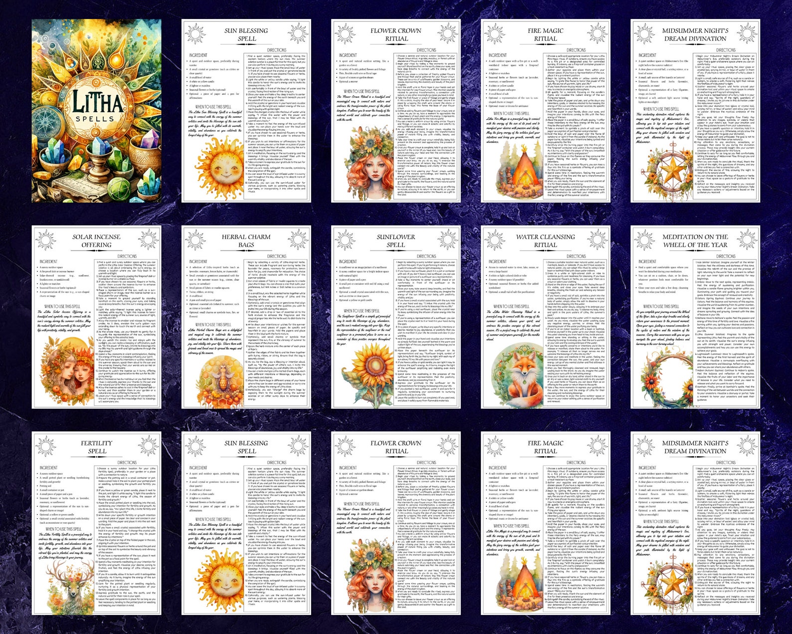 Printable Litha Spells Set 10 Summer Solstice Rituals A4 Size ...