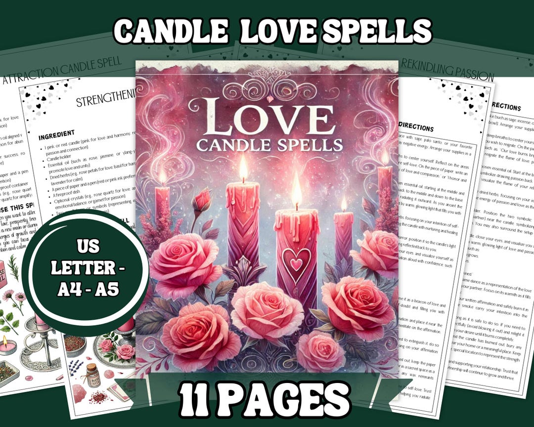 Printable Love Spell Set: 10 Candle Magic Spells (A4 Digital Download ...