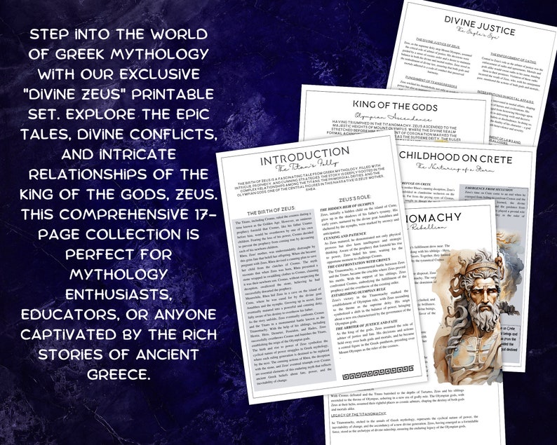 Divine Zeus Mythology Printable Set 17 Pages A4 Size , Printable Grimoire Pages , Book of Shadow ...