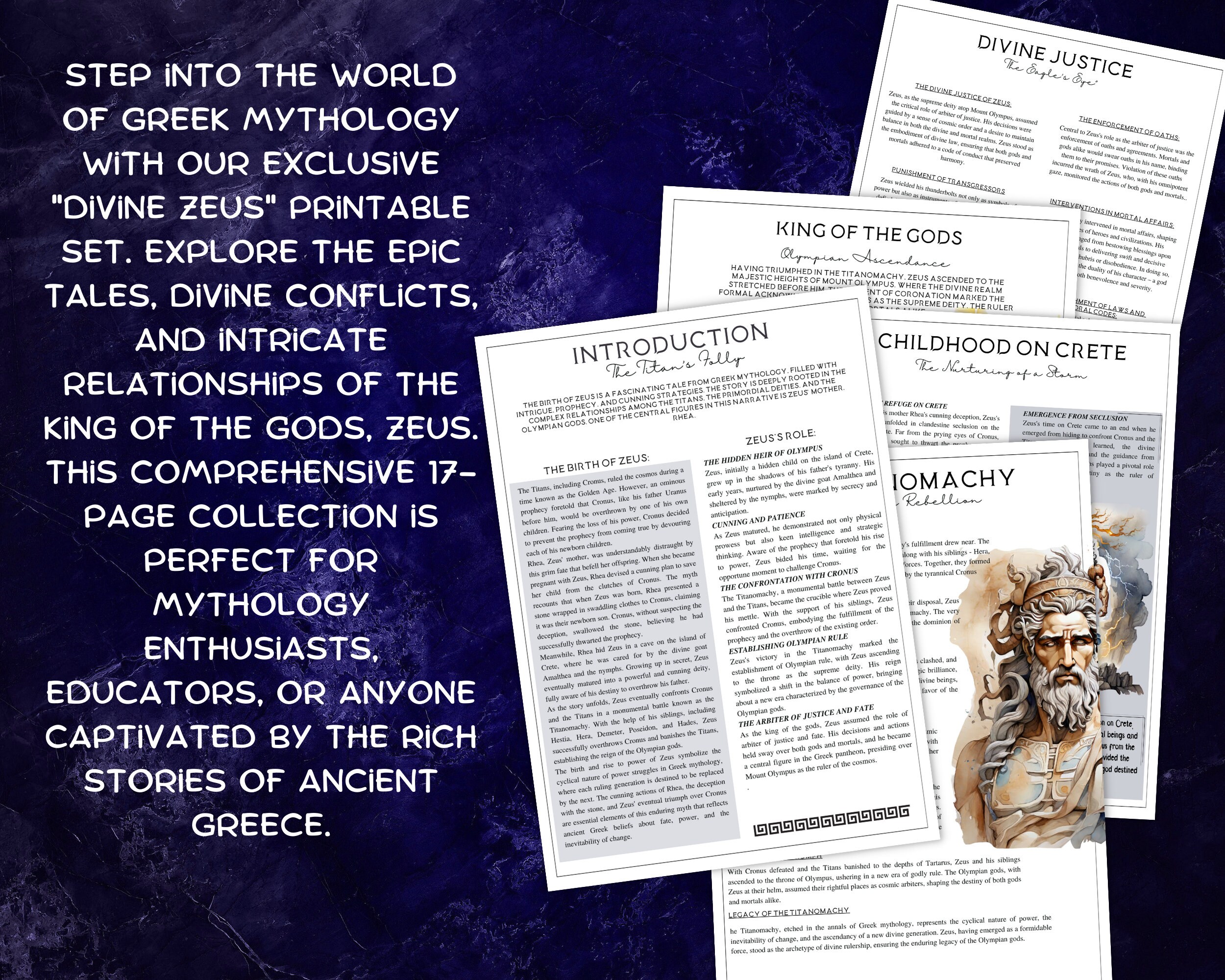 Divine Zeus Mythology Printable Set 17 Pages A4 Size , Printable Grimoire Pages , Book of Shadow ...