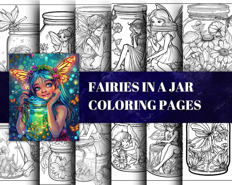 Fairies in a Jar Coloring Pages 40 A4 Printable Sheets Enchanting Fairy Jar Art for Kids ...