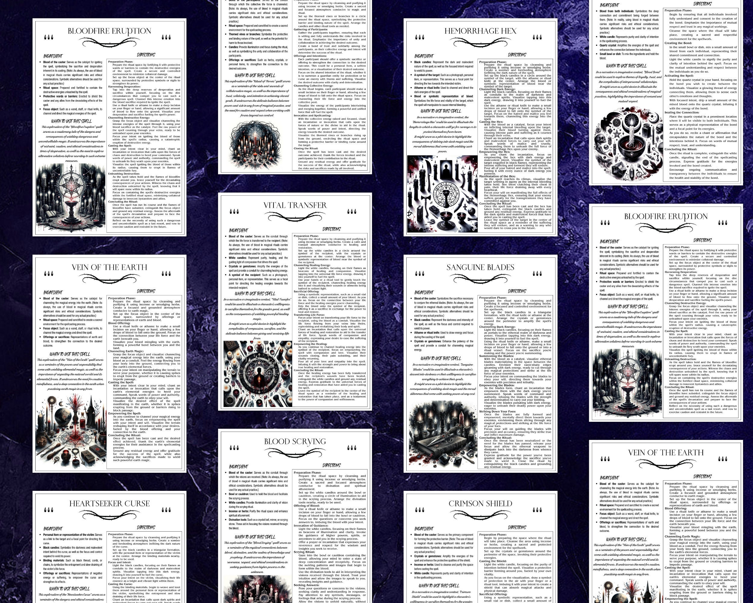 Printable Blood Magic Spells Set 10 Spells, A4 Size Grimoire and Book ...