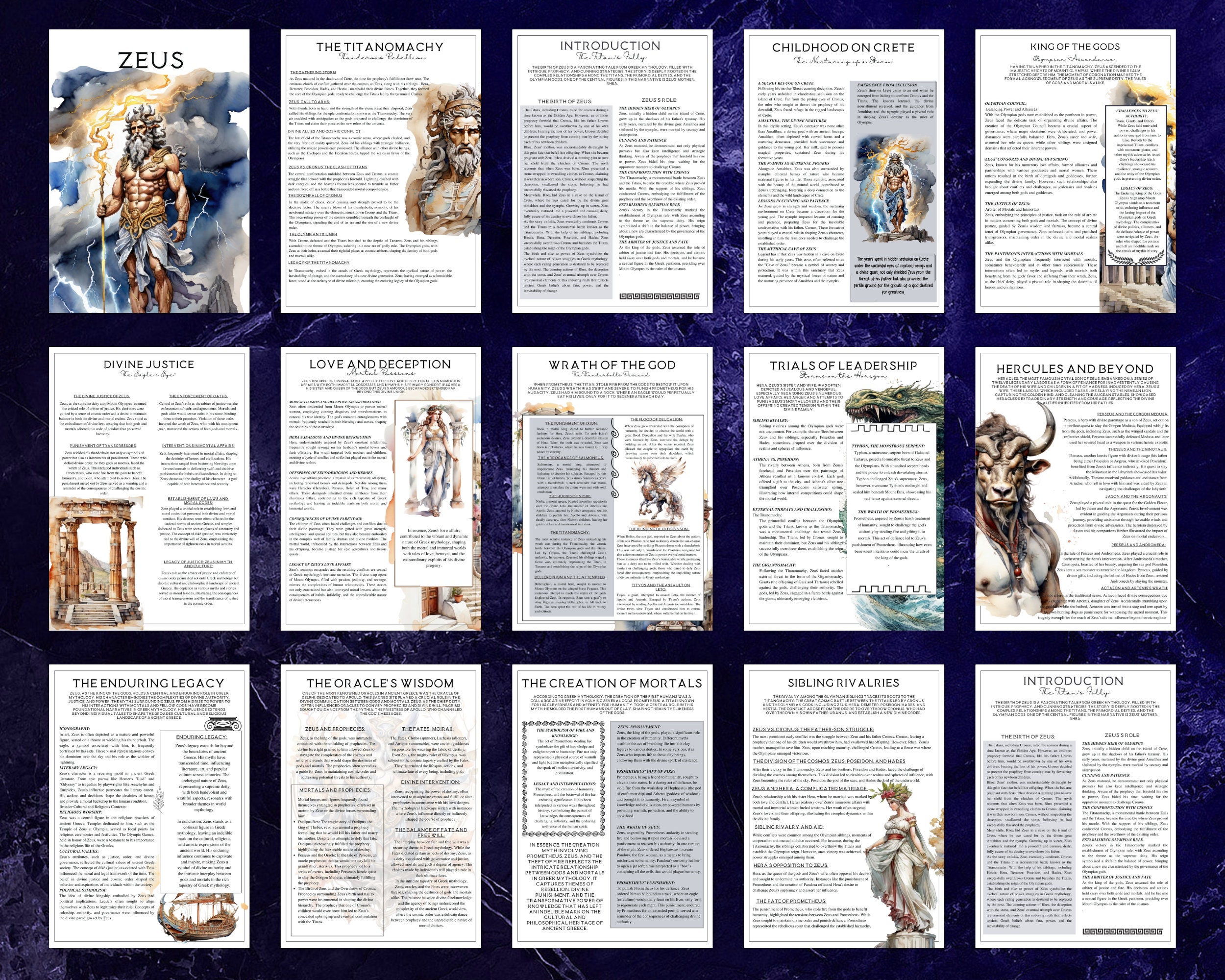 Divine Zeus Mythology Printable Set 17 Pages A4 Size , Printable Grimoire Pages , Book of Shadow ...