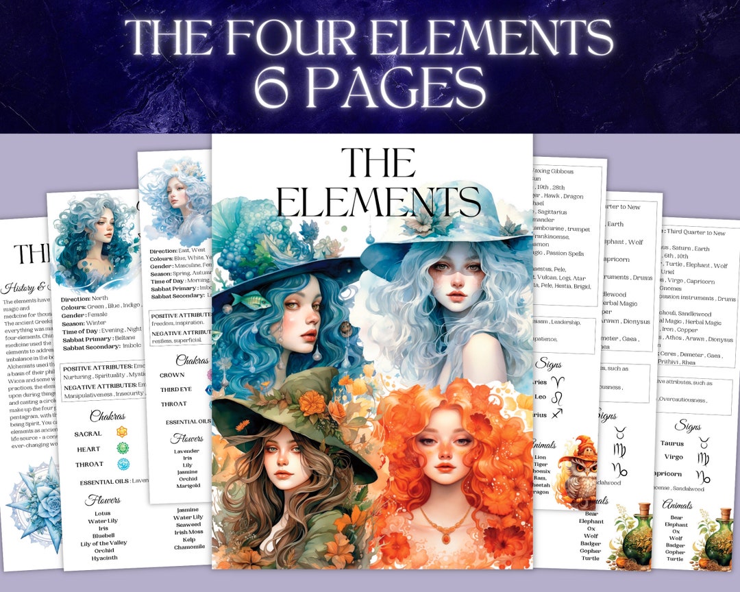 The Four Elements Quick Guide Printable Grimoire Pages and - Etsy