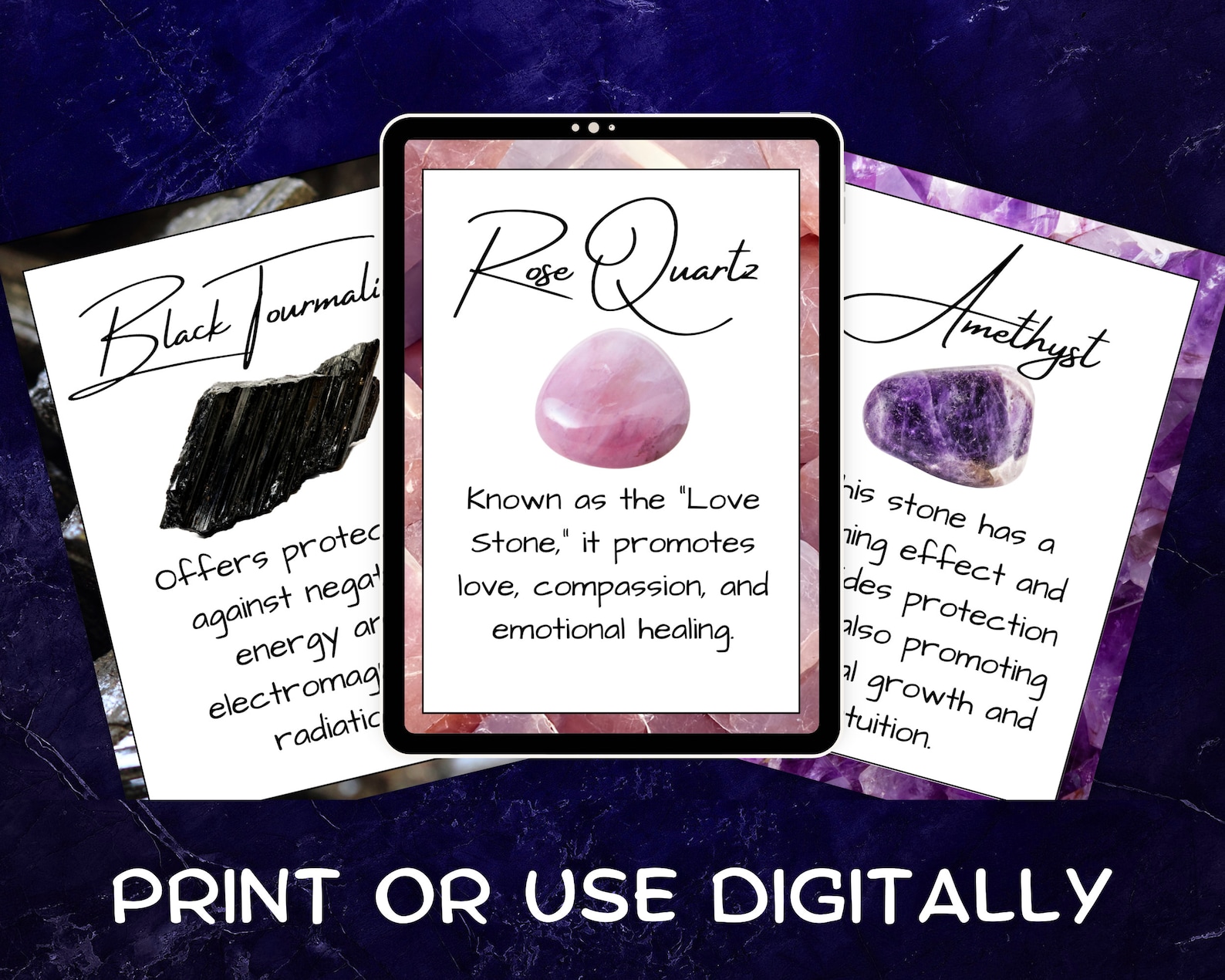 Printable Crystal Meanings Cards ,full Colour Design 3.3x9 Inch Instant ...