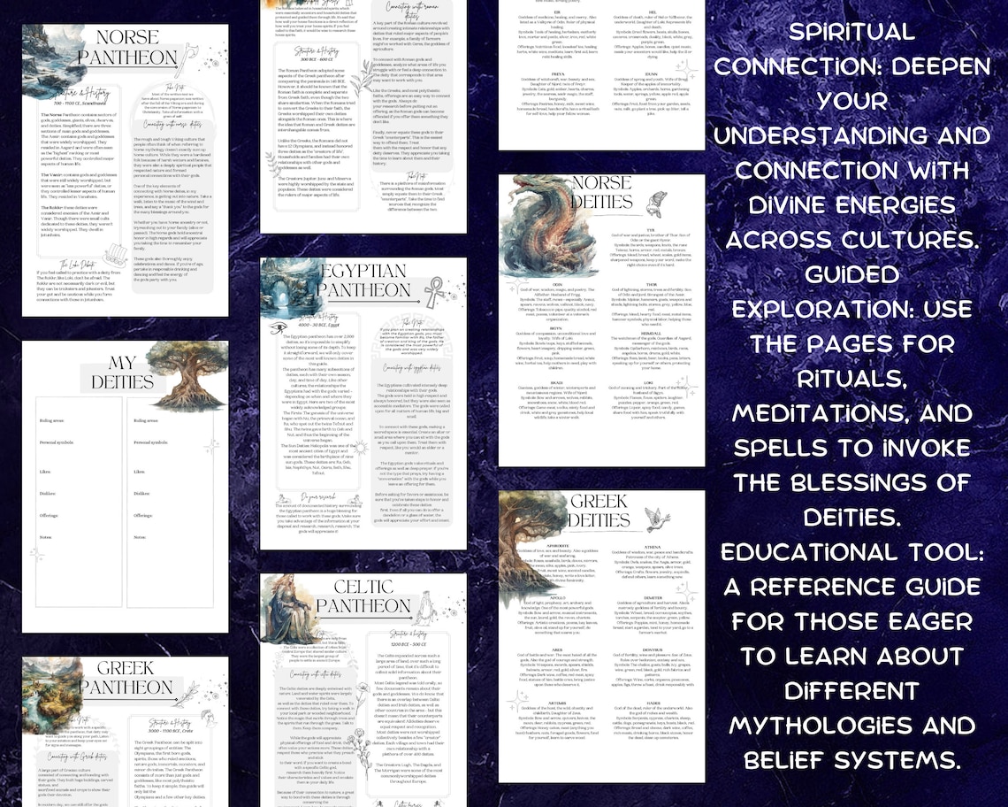 Deities and Pantheons Printable Grimoire Pages Collection Intro to ...