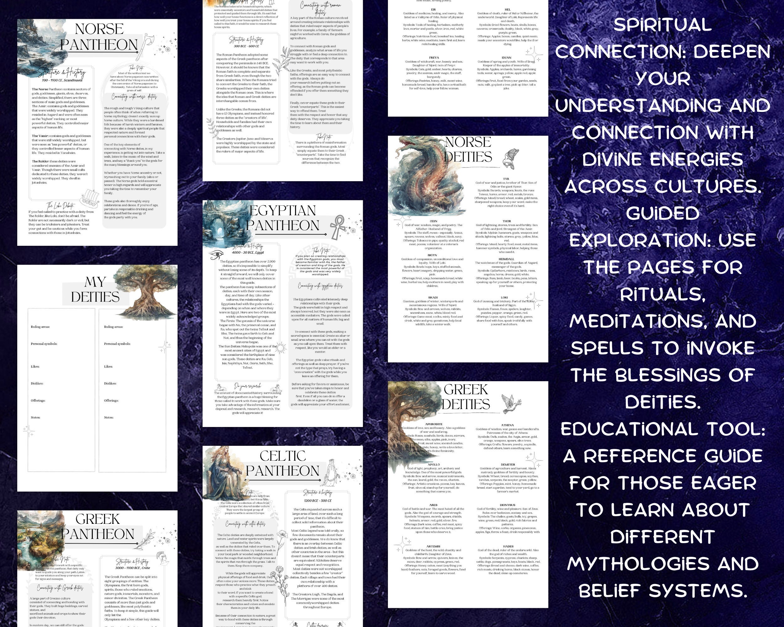 Deities and Pantheons Printable Grimoire Pages Collection Intro to ...