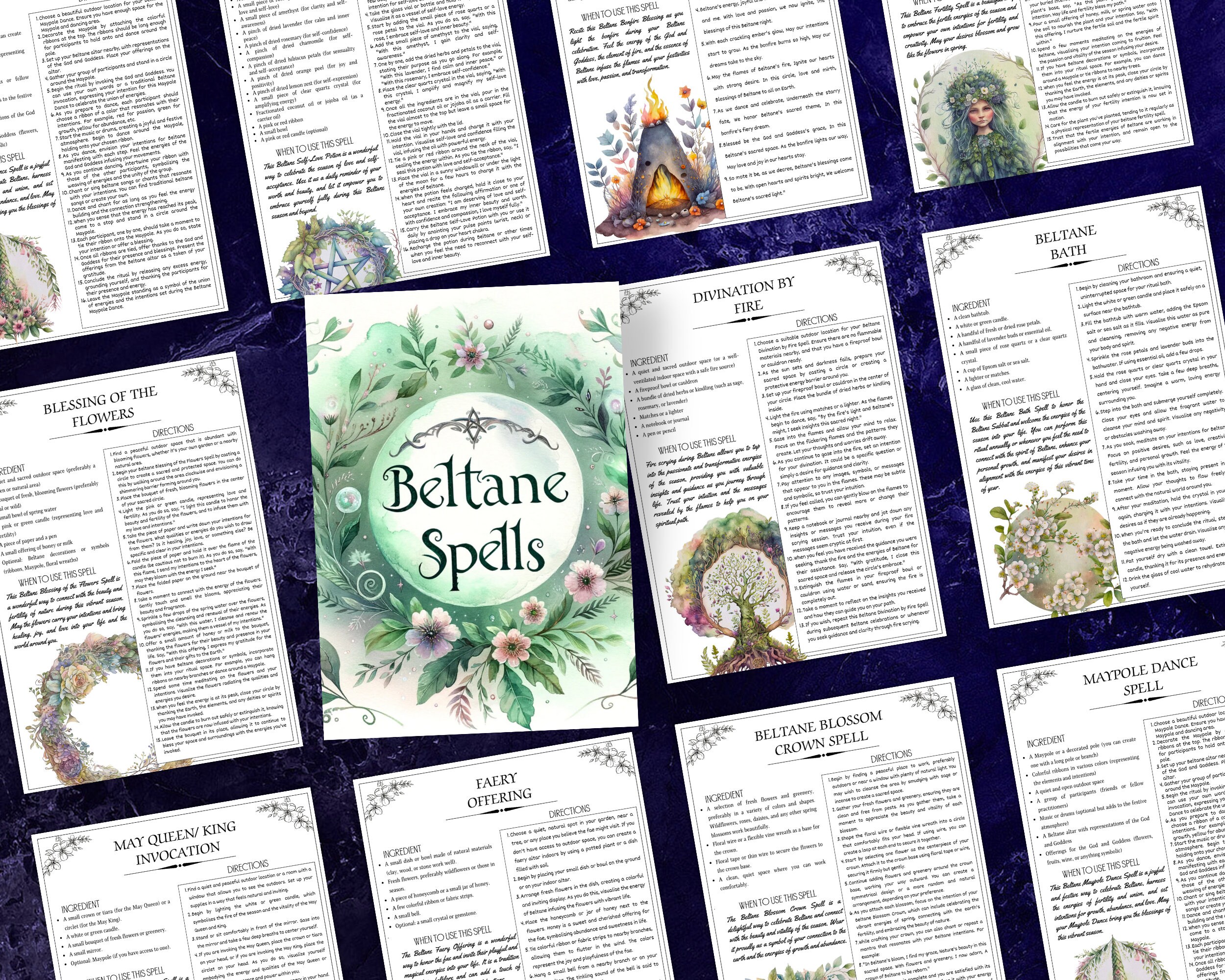 Printable Beltane Spells Set of 10 on A4 Paper Digital Download ...