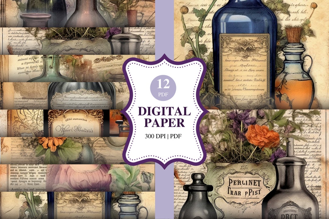 Vintage Potion Theme Printable Paper Pack - 12 A4 Size PDF Pages ...