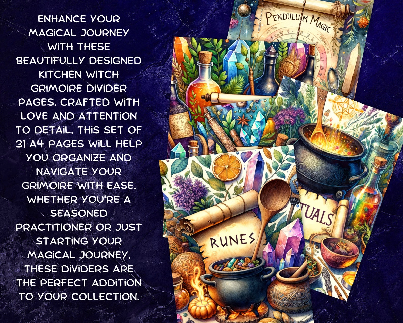 Kitchen Witch Grimoire Divider Pages , 31 A4 Pages for Your Grimoire or ...