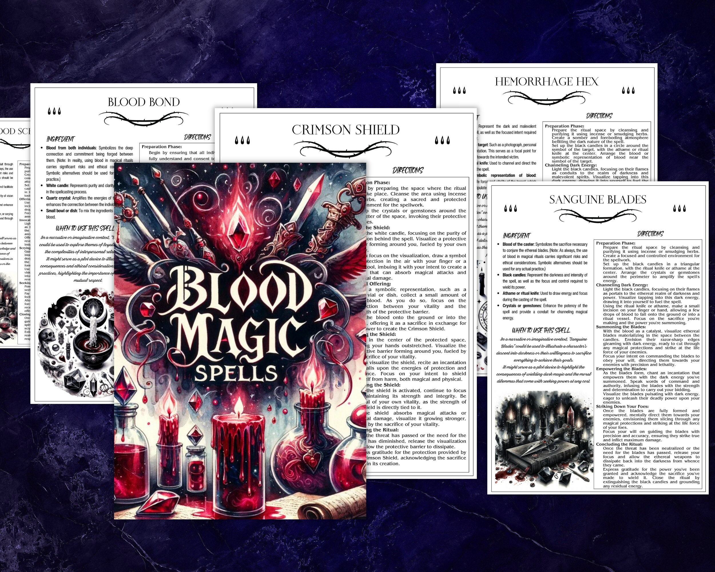 Printable Blood Magic Spells Set 10 Spells, A4 Size Grimoire and Book ...